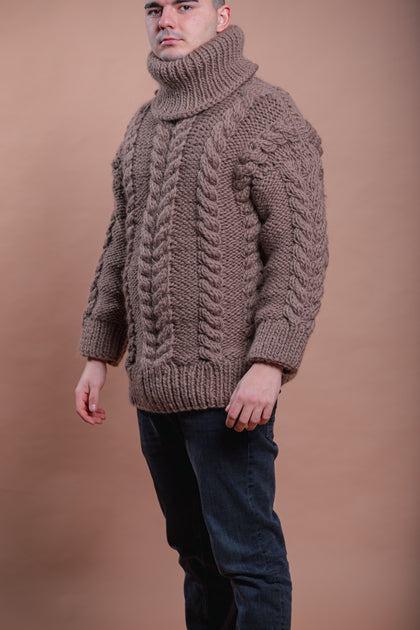M Size Ready Beige Men Cable Knit Oversized Wool Sweater – Molimarks