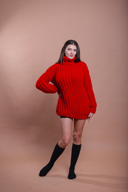 3XL Ready Red Wool Turtleneck Handmade Sweater – Molimarks